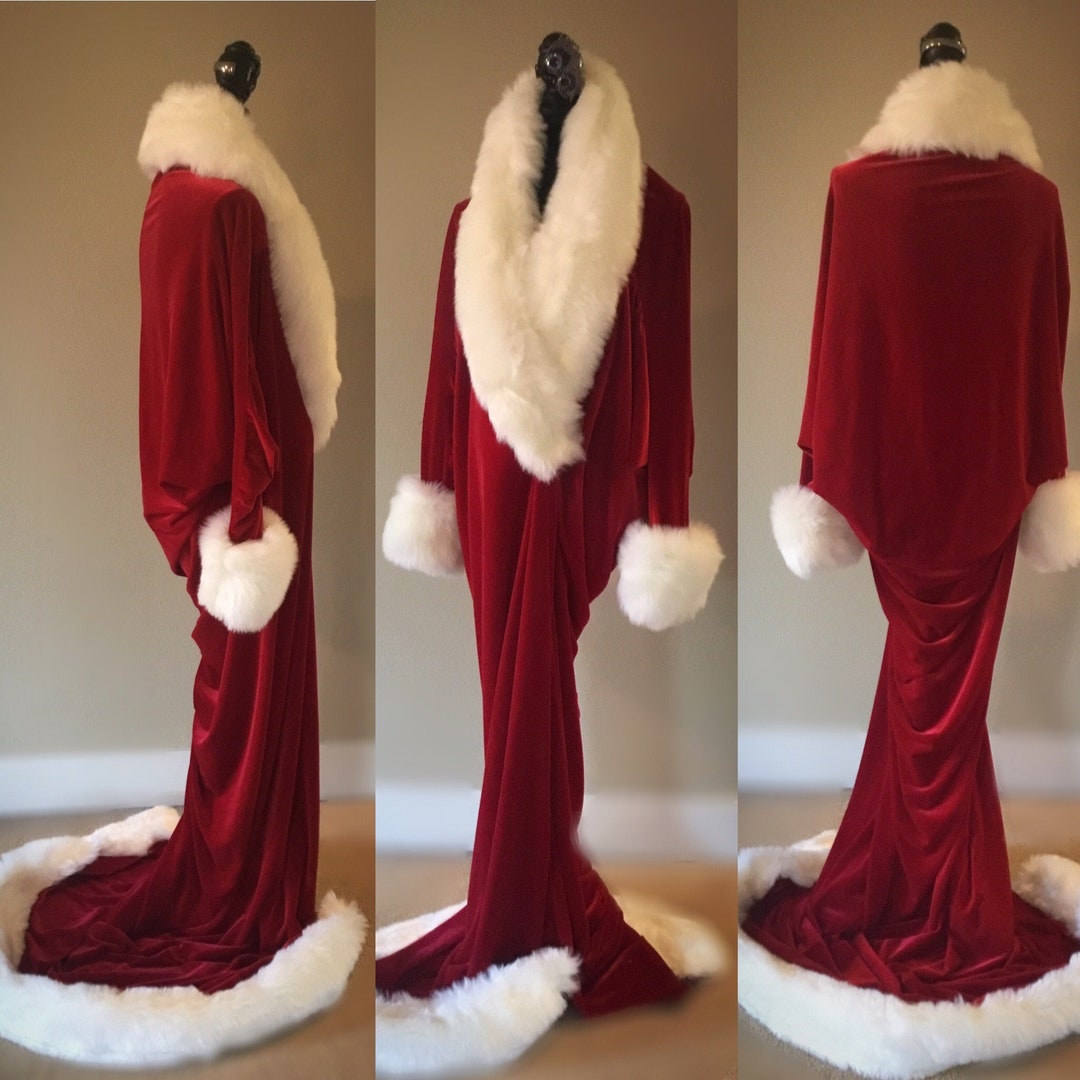 Red Velvet 1920s Old Hollywood Style Robe With Faux Fur Collar, Cuffs ...