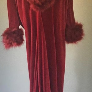 1920s Old Hollywood Style Dark Red Velvet Full Length Robe With Faux ...