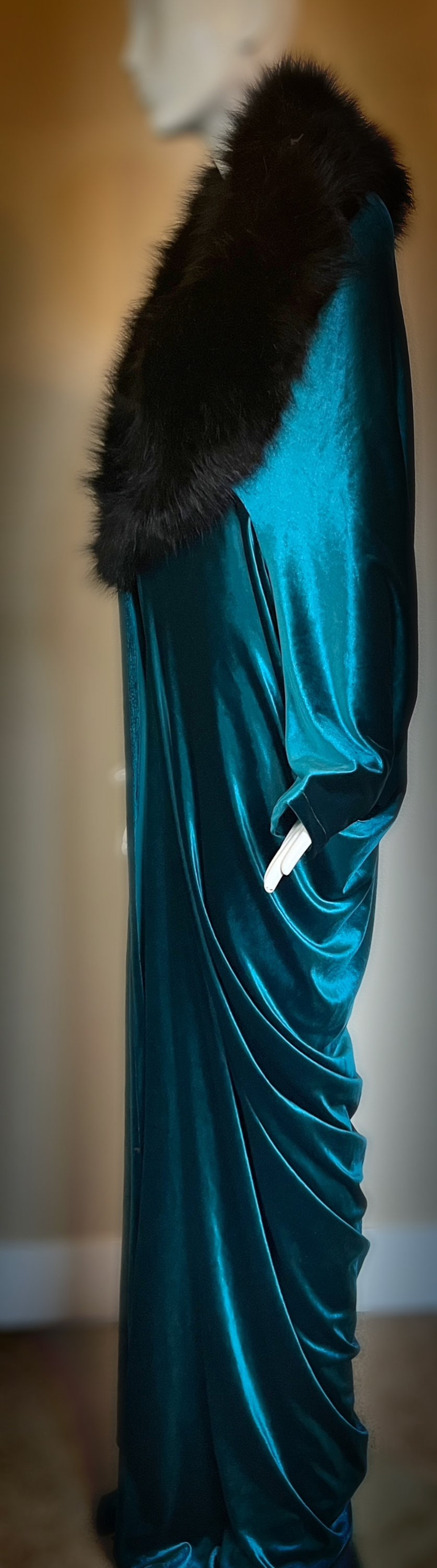 Peacock Teal Blue-velvet Robe-handmade-old Hollywood-1920s - Etsy