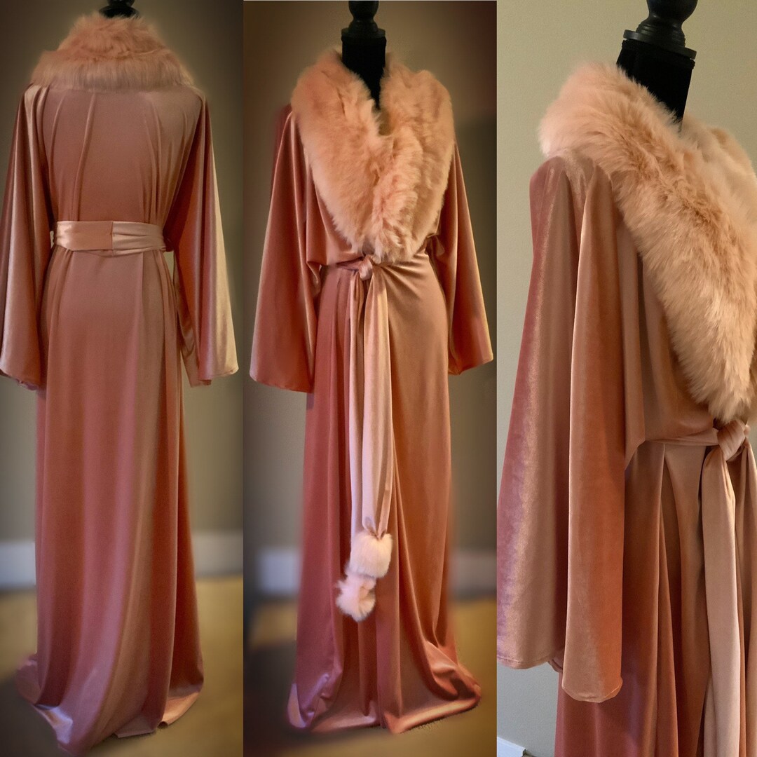 Kimono Style Velvet Robe-old Hollywood Glamour Robe Blush Velvet-faux ...