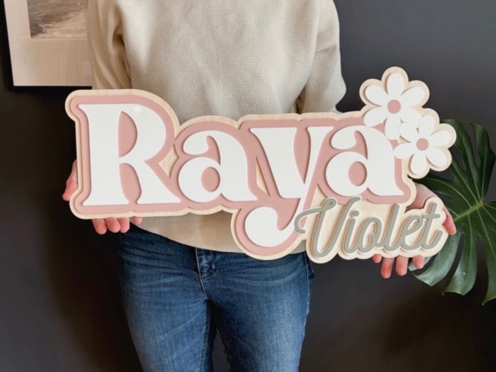 3D Personalized Name Sign - April Birth Flower Daisy Nursery Decor ...