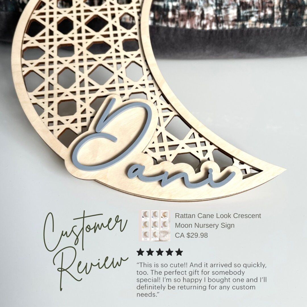 Rattan Cane Look Crescent Moon With Name | Nursery Sign | Office Decor ...