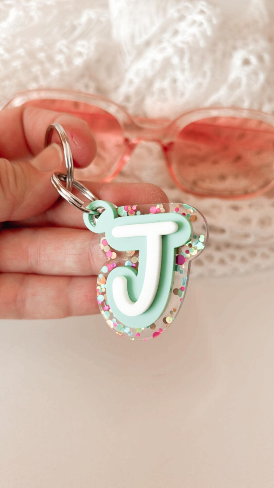 Personalized Acrylic Initial Keychain: Layered Bag Charm - Etsy