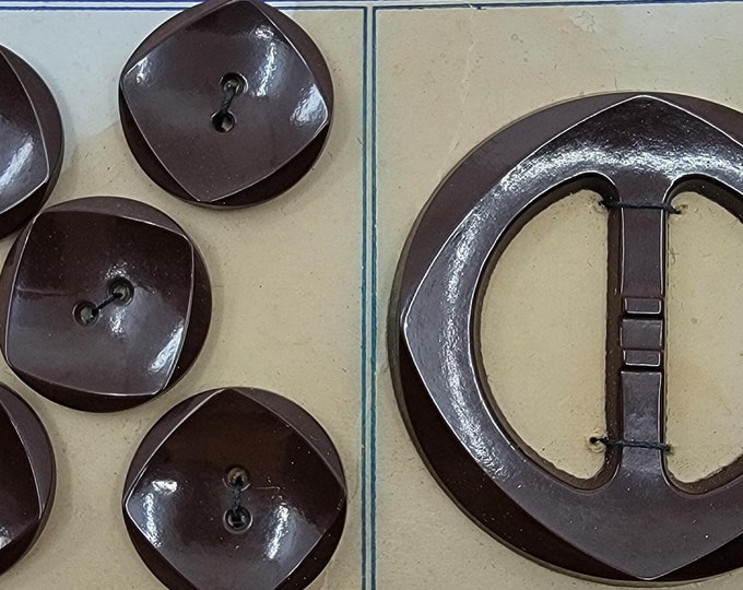 Vintage Bakelite Brown Button and Buckle Set on Original Card - Set of ...