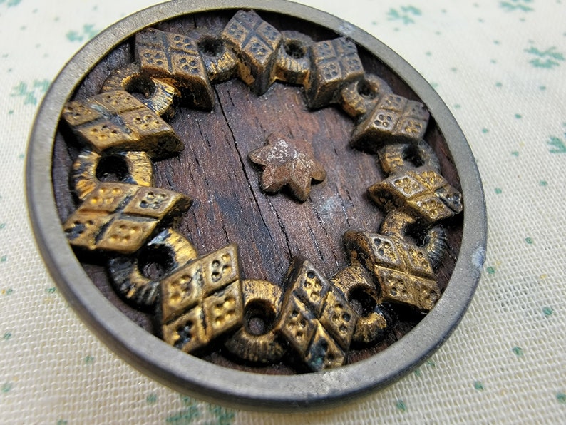 Vintage Antique Large Wood and Metal Shield Design Button - Etsy