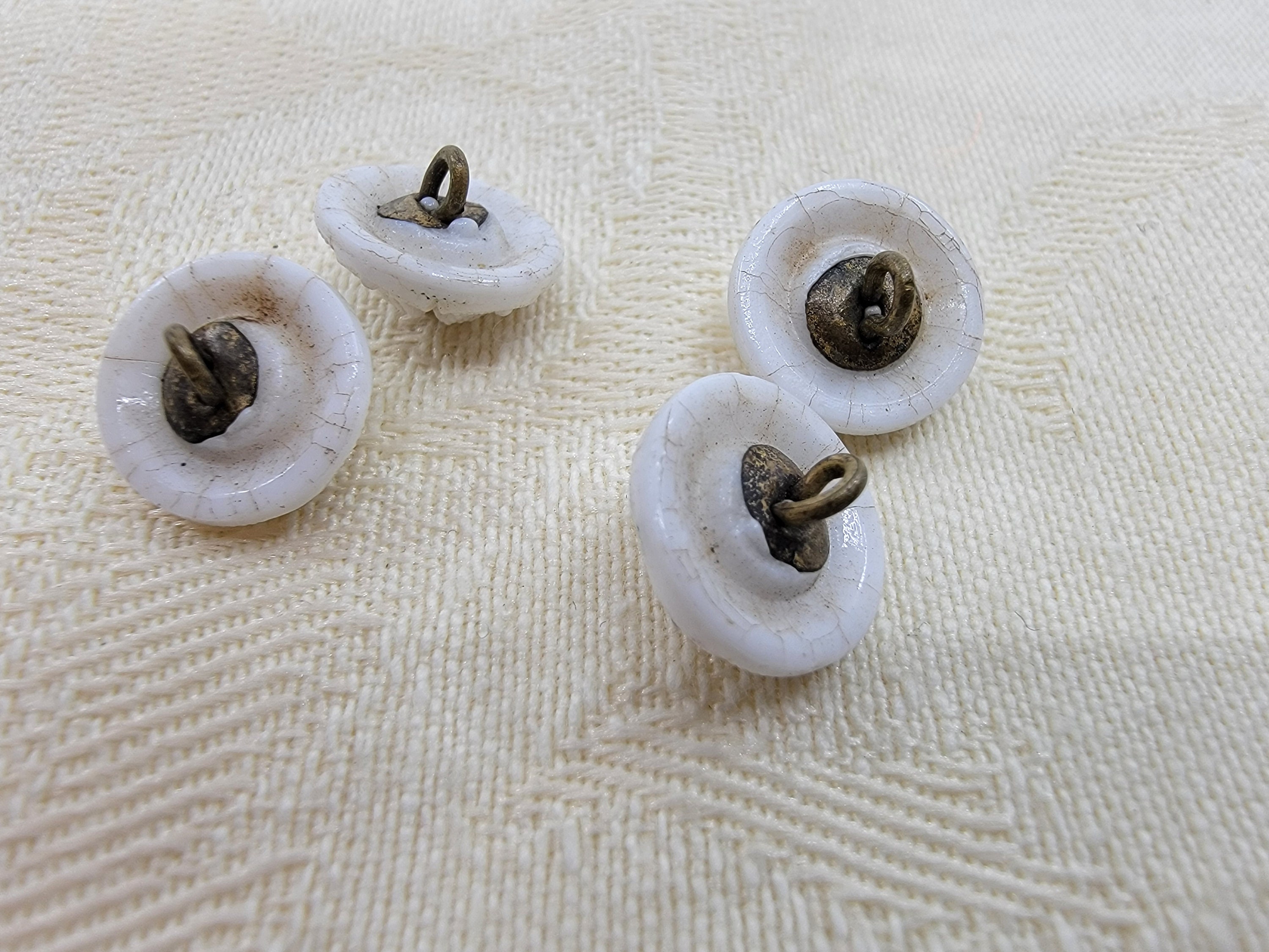 Vintage Antique White Molded Design Glass Buttons With Brass - Etsy