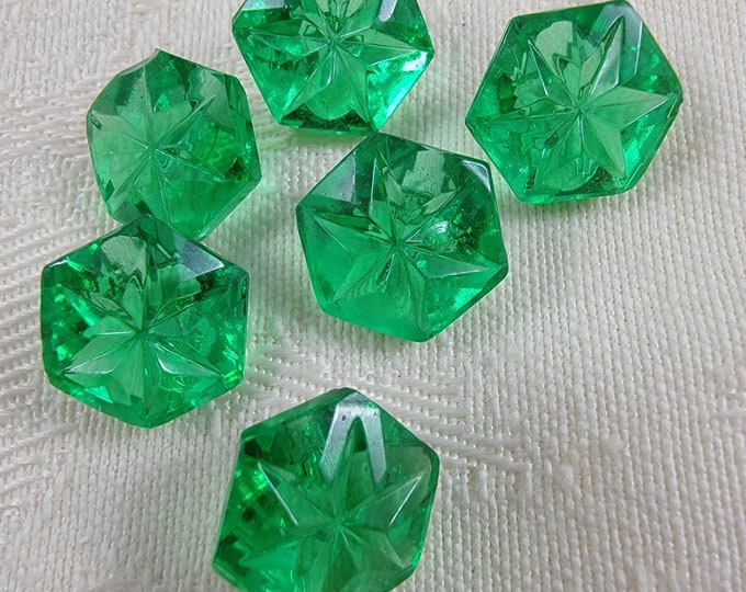 Vintage Transparent Bright Green Hexagon Shape Glass Buttons With Self ...