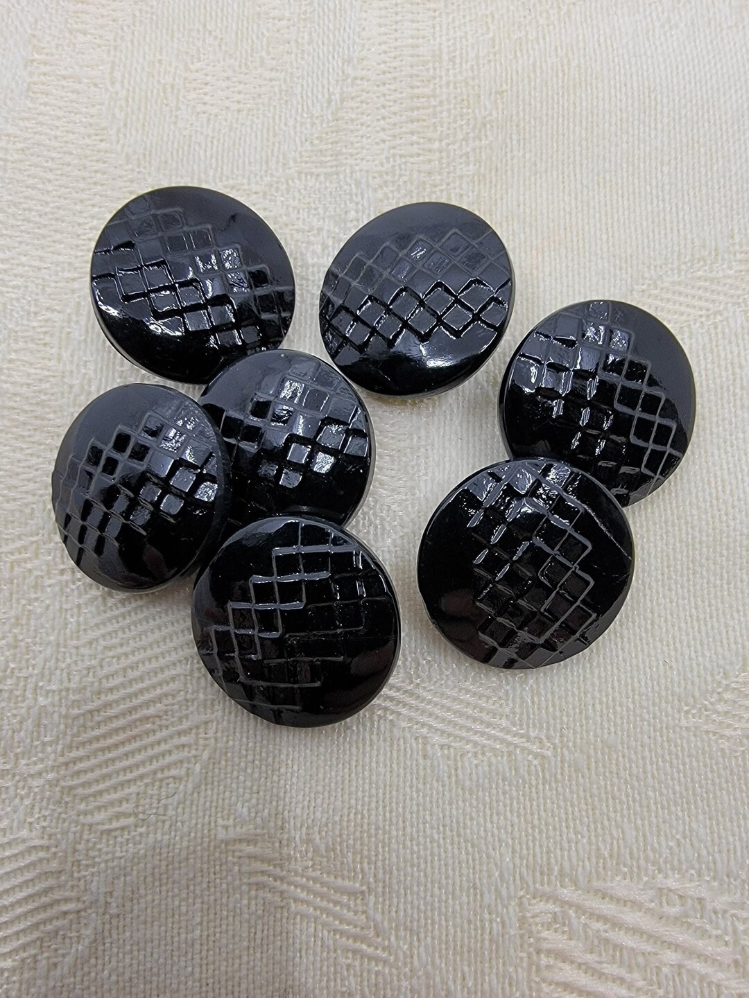 Vintage Czech Diamond Pattern Black Glass Buttons With Self Shanks Set ...