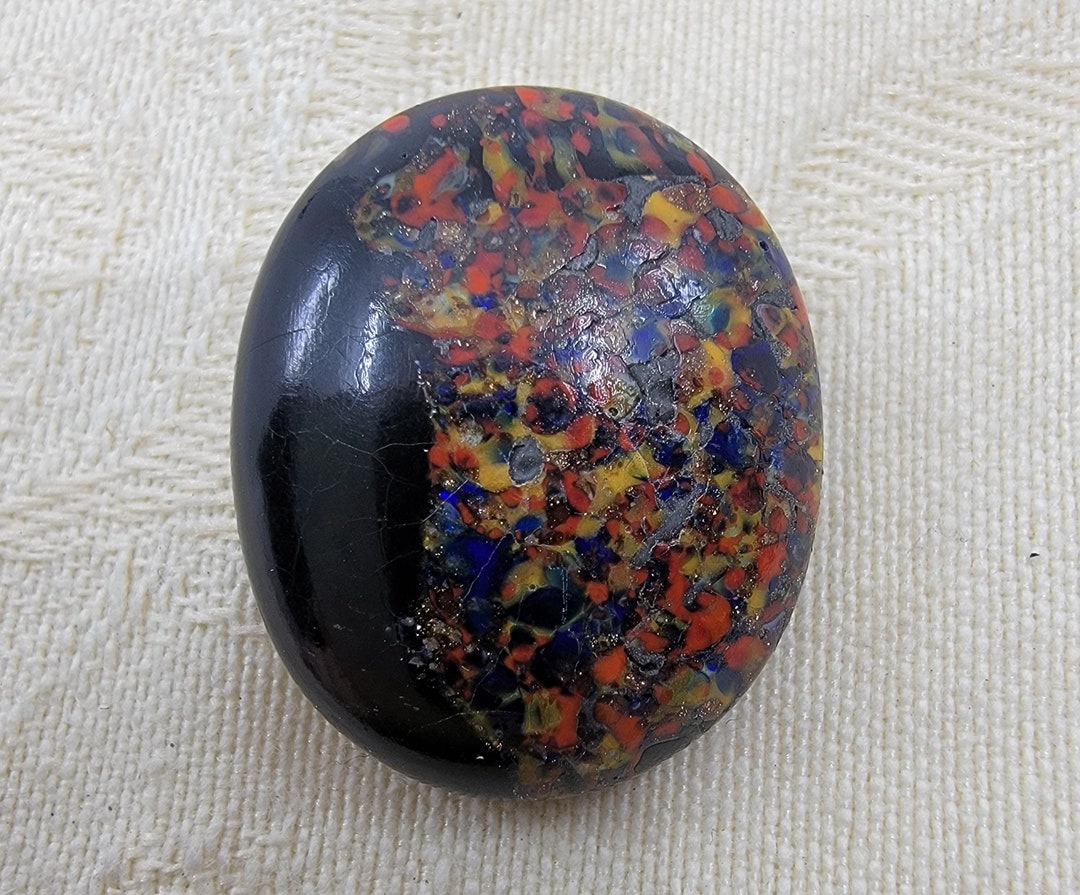 Vintage Leo Popper Glass Button: Antique Blue Red Yellow Overlay - Etsy
