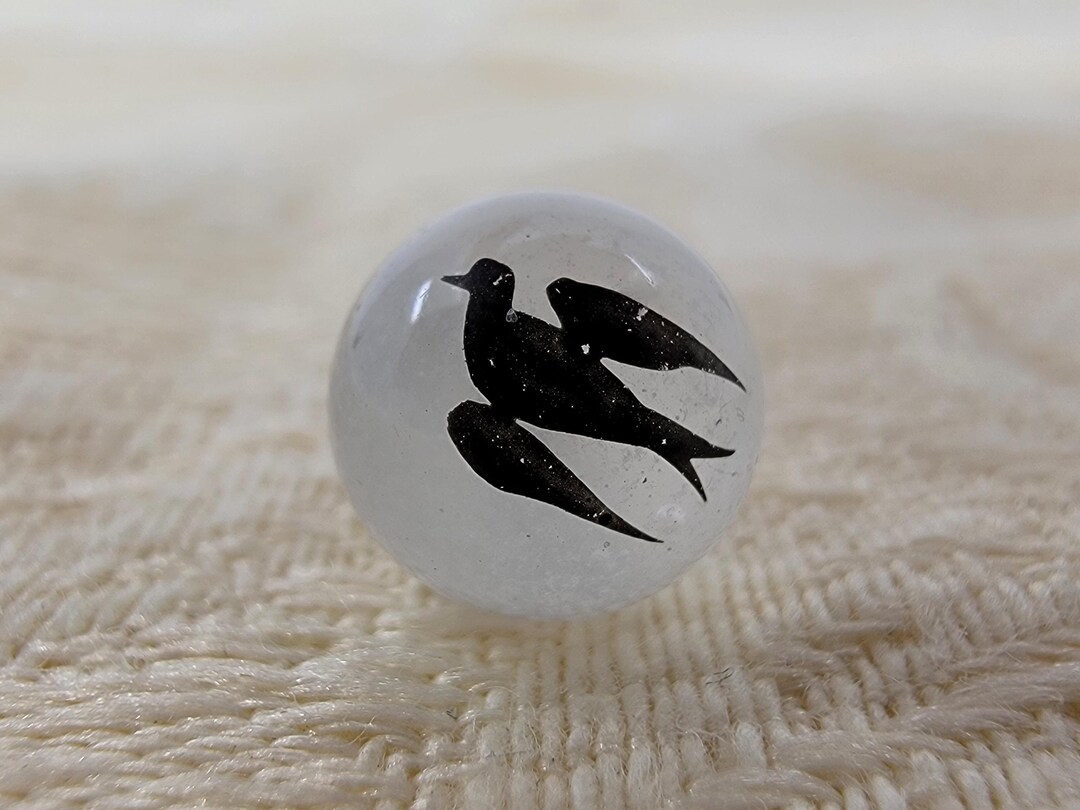 Vintage Antique Small Black Painted Bird Clambroth White Glass Ball ...
