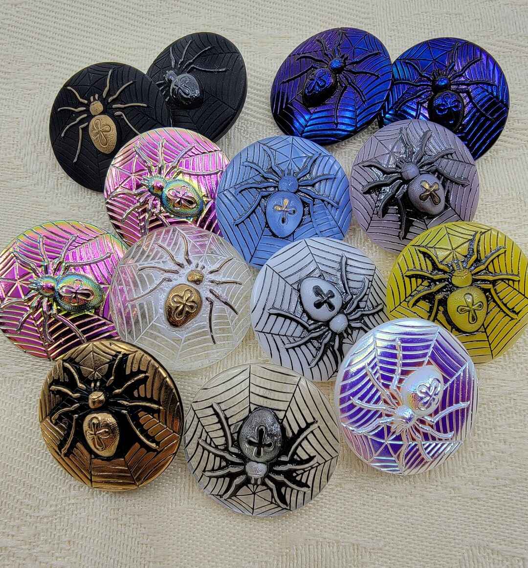 YOUR CHOICE Vintage Czech Spider Button With Brass Plate and Loop Shank ...