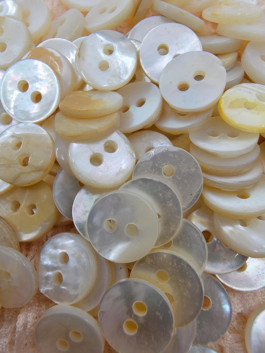 Vintage Small White Mother of Pearl Shell Simple Sew Thru Buttons - Lot ...