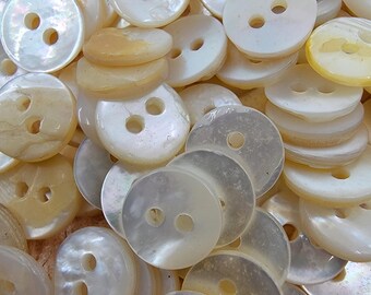 Vintage Iridescent Mother of Pearl Shell Sew Through Buttons - Set of ...