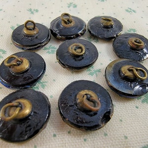 Vintage Tulip Floral Design Iridescent Black Glass Buttons With Brass ...