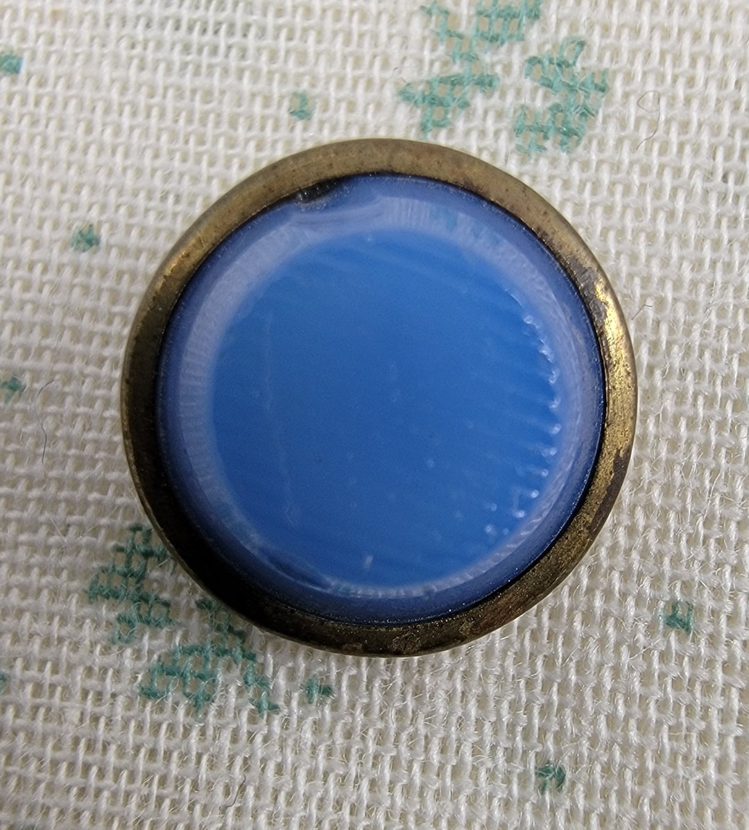 Vintage Antique Ribbed Blue Glass Flat Top Cone Shape Waistcoat Button ...