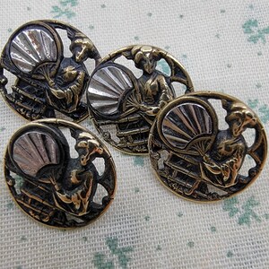 Vintage Small Brass and White Metal Yum Yum Openwork Picture Buttons ...
