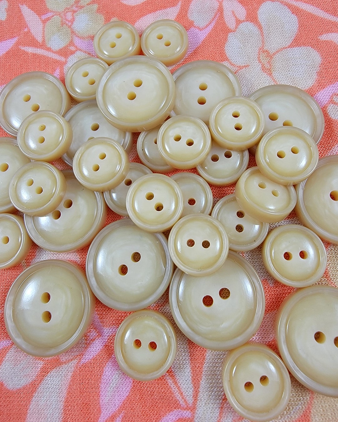 Vintage Beige Tan Two Hole Plastic Buttons - Mixed Lot of 30 - Etsy
