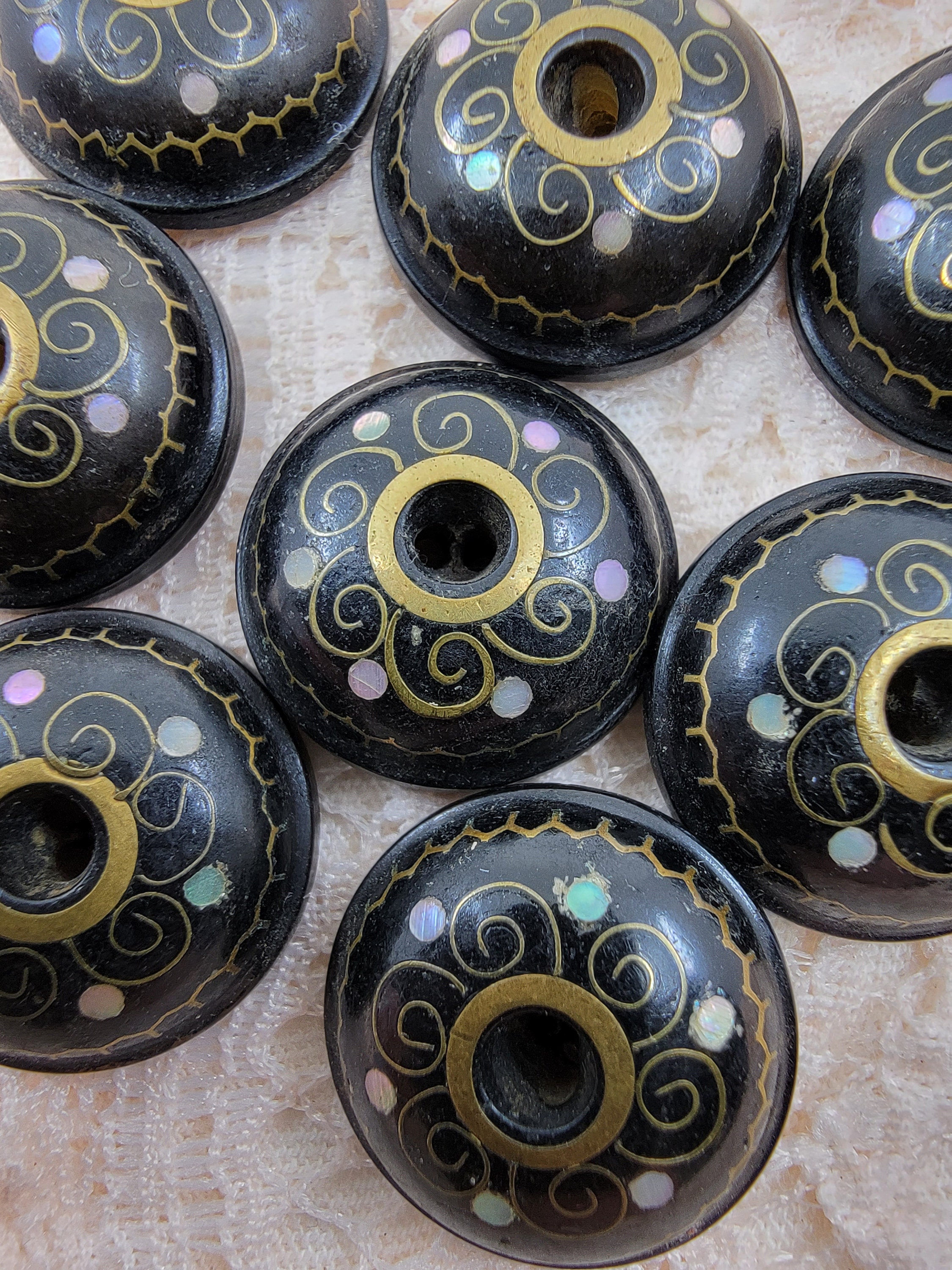 Vintage Antique Horn Domed Whistle Buttons With Pearl and Brass Inlay ...