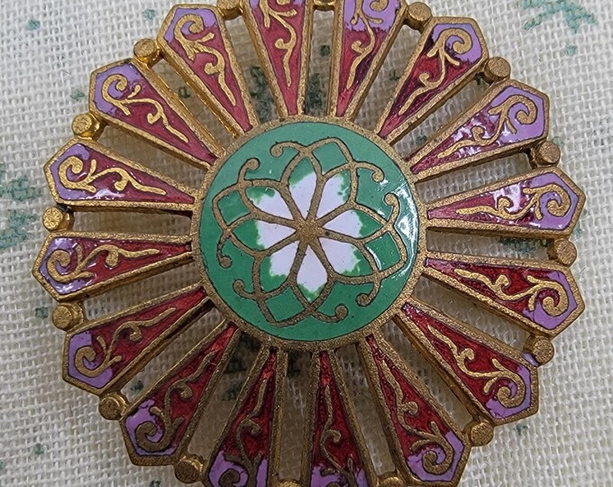 Vintage Antique Abstract Floral Design Openwork Enamel Brass Button ...