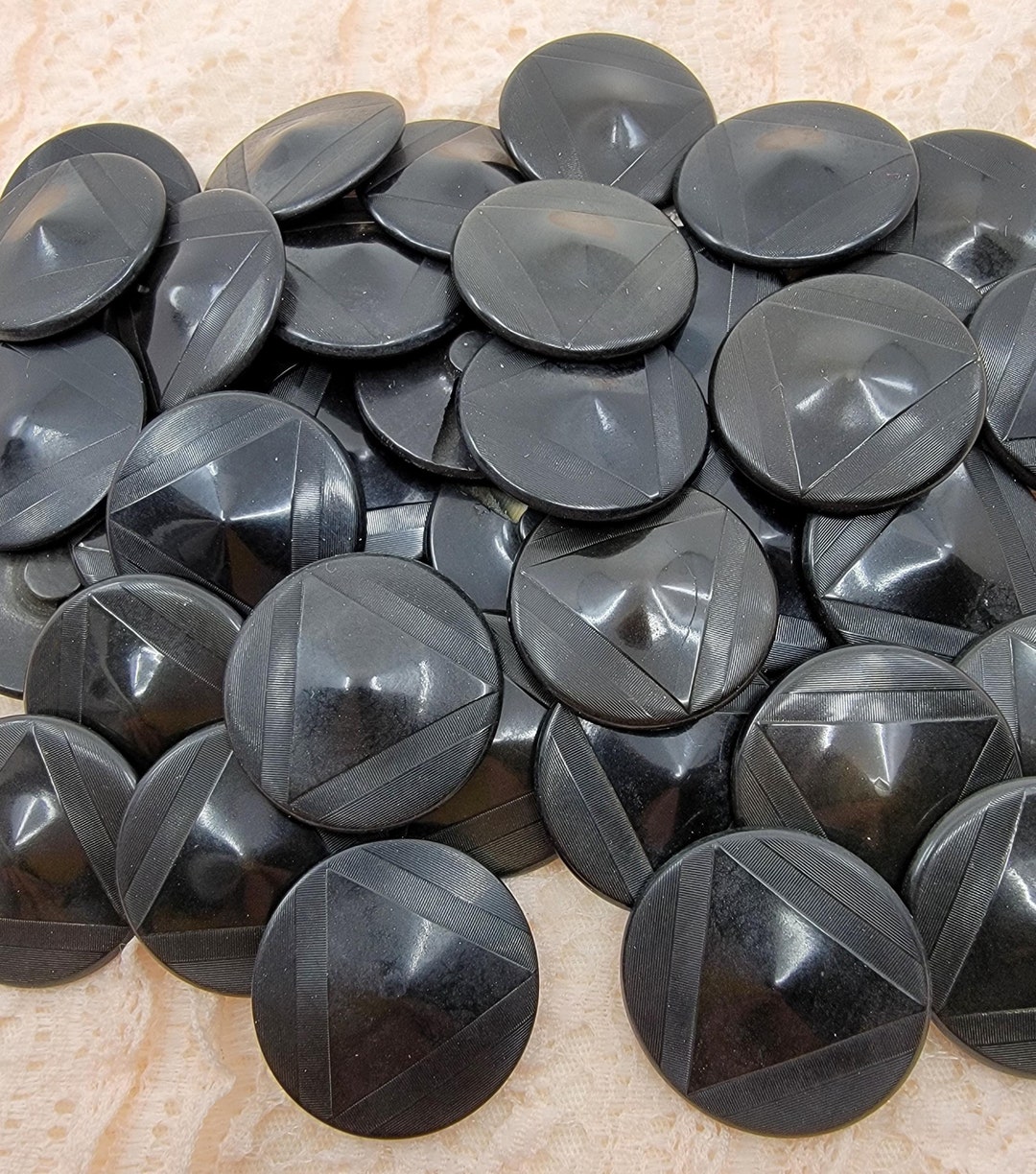 Vintage Black Vegetable Ivory Buttons: Stamped Triangle Design, Set of ...