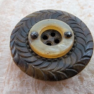 Vintage Brown Carved Composite Shell Steel Accent Sew Thru Button - Etsy