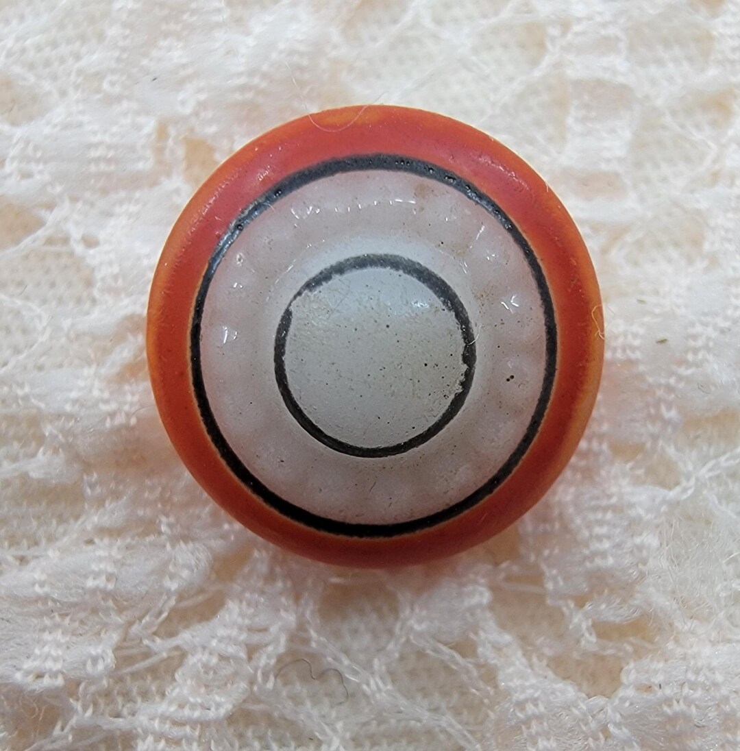 Vintage White and Orange Hobnail Gaitor 9 China Button With Brass Plate ...