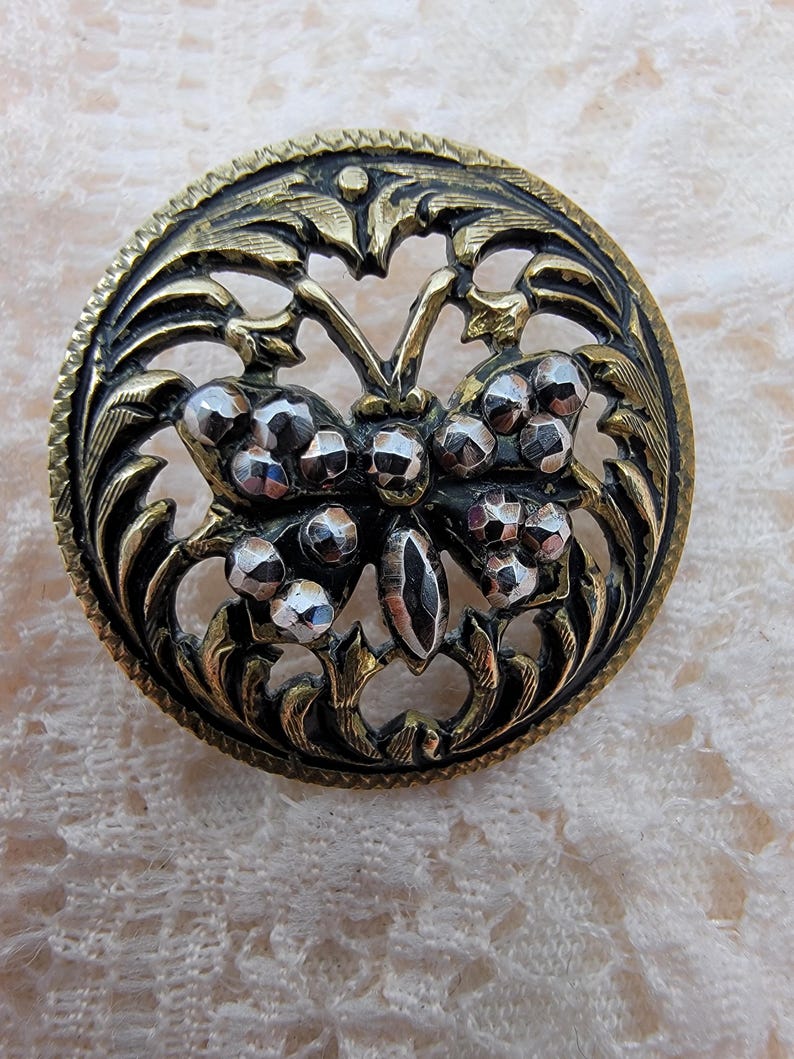 Vintage Antique Cut Steel Butterfly Openwork Brass Button With Brass ...