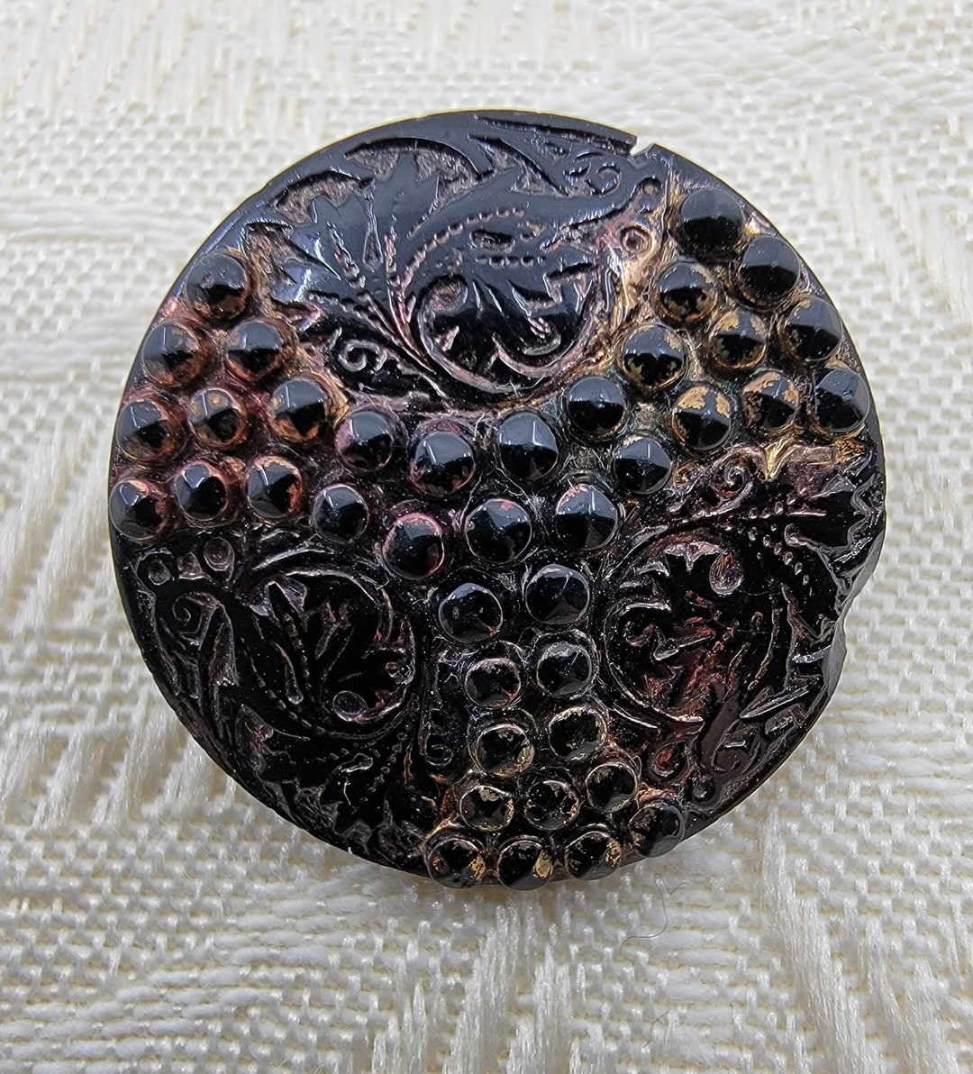 Vintage Antique Leaf and Rivet Design Gold Pink Lustre Black Glass ...