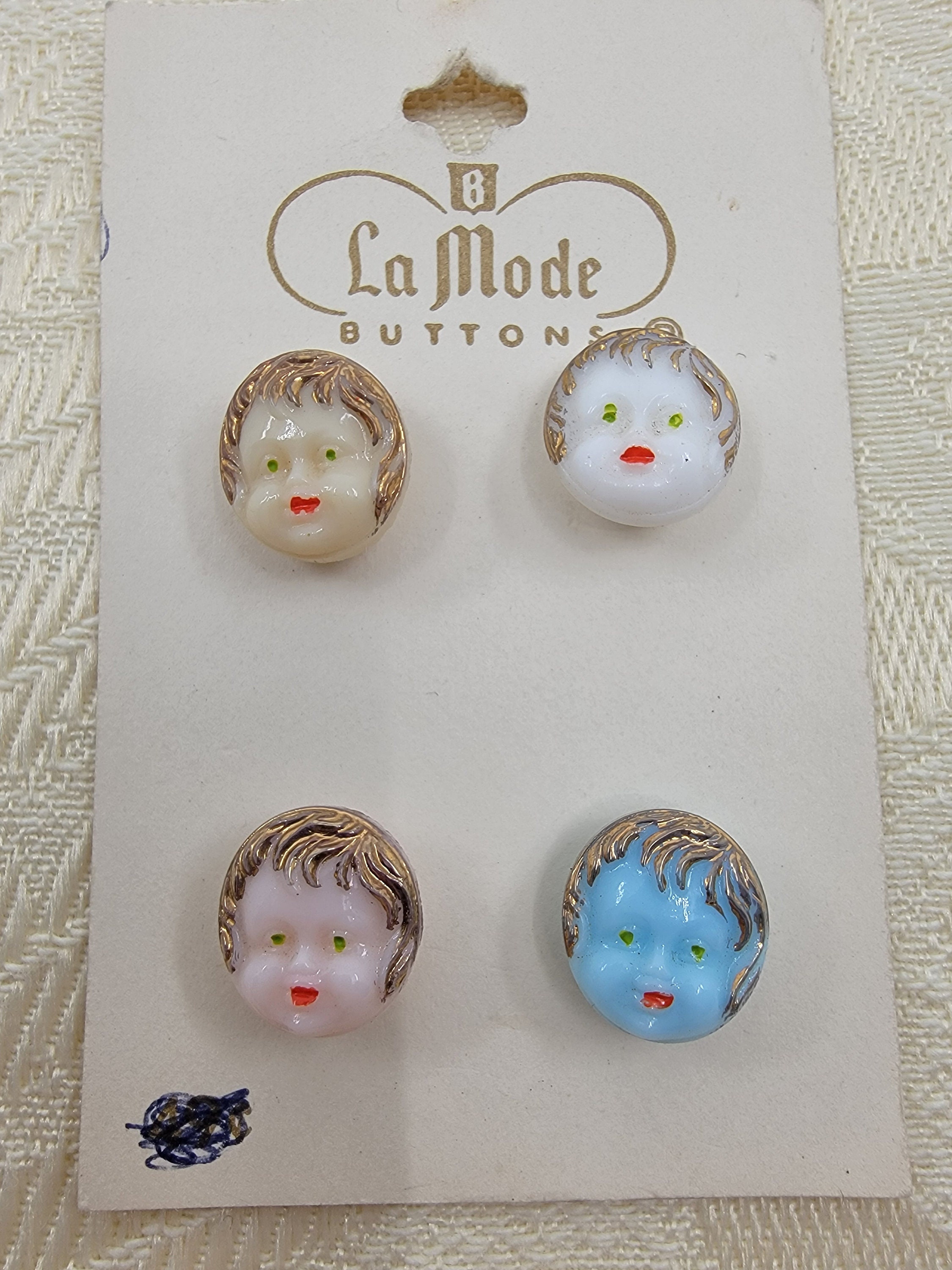 Vintage La Mode Glass Doll Baby Head Painted Buttons on Card Set of 4 ...