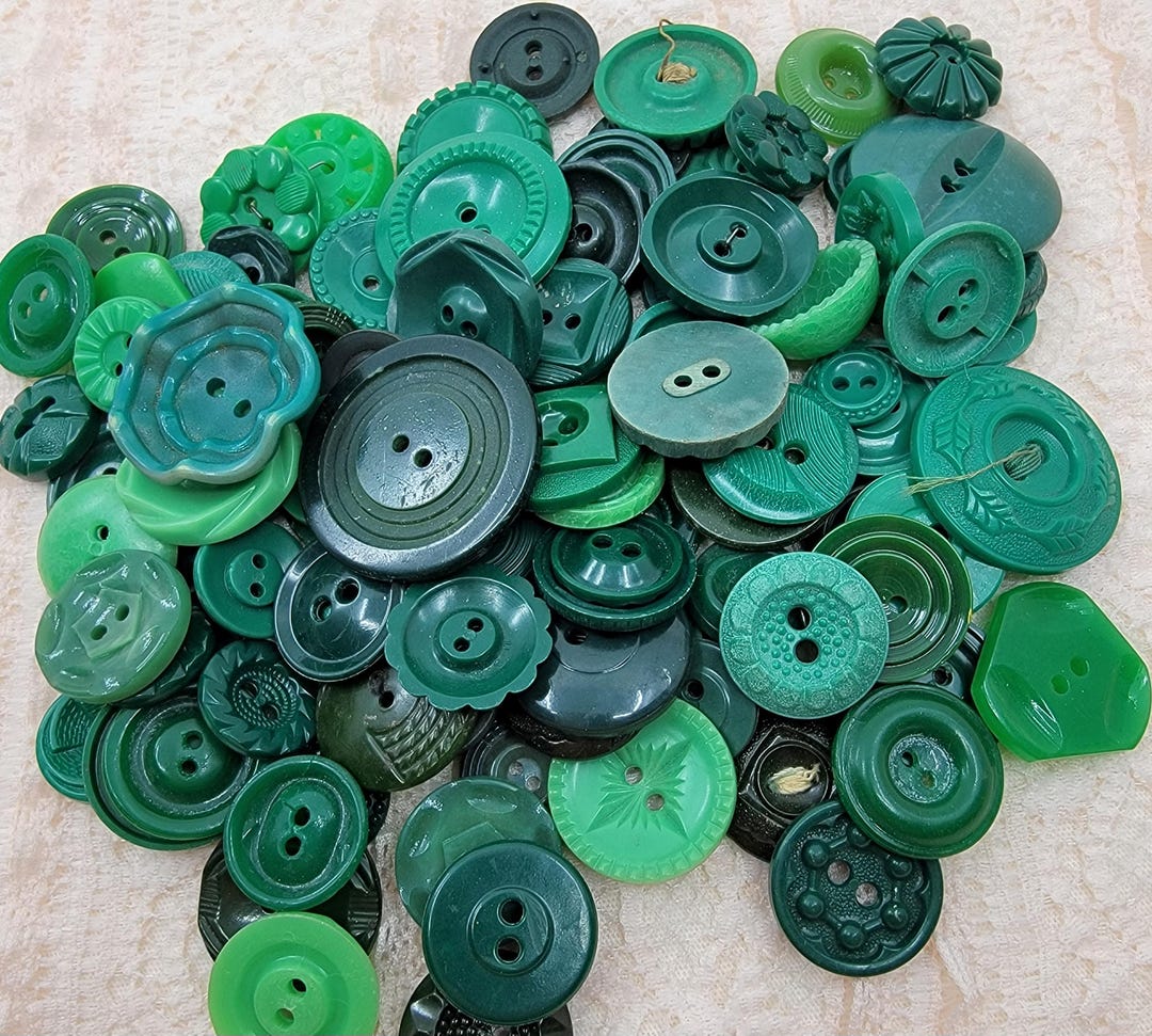 Vintage Green Molded Design Early Plastic Buttons Mixed Lot of ...