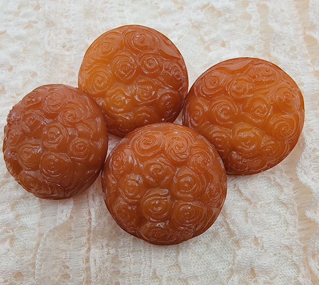 Vintage Orange Molded Swirl Design Early Plastic Buttons With Self ...