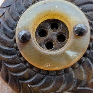 Vintage Brown Carved Composite Shell Steel Accent Sew Thru Button - Etsy
