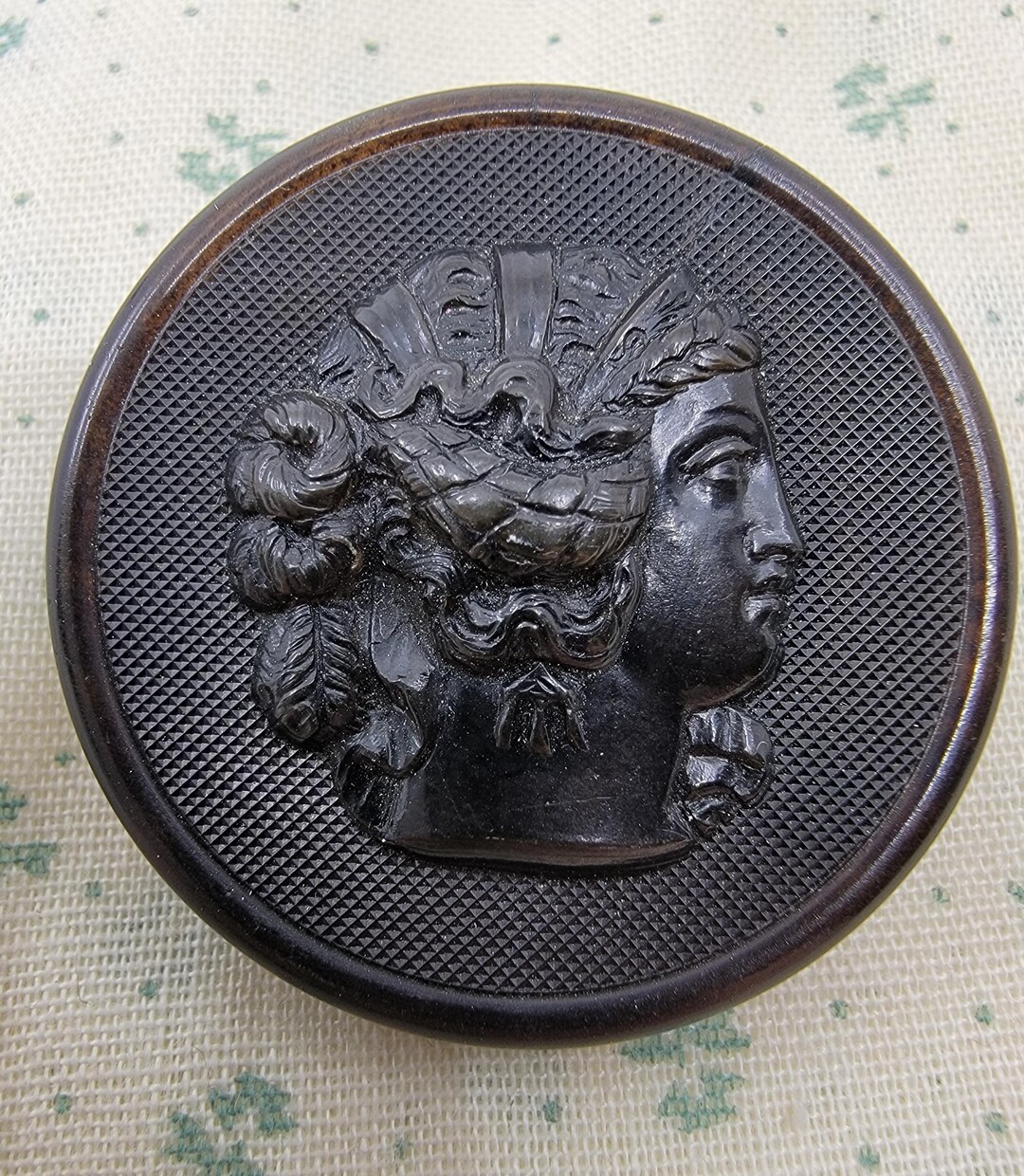 Vintage Antique Large Pressed Horn Cameo Woman's Head Paris Back Button ...