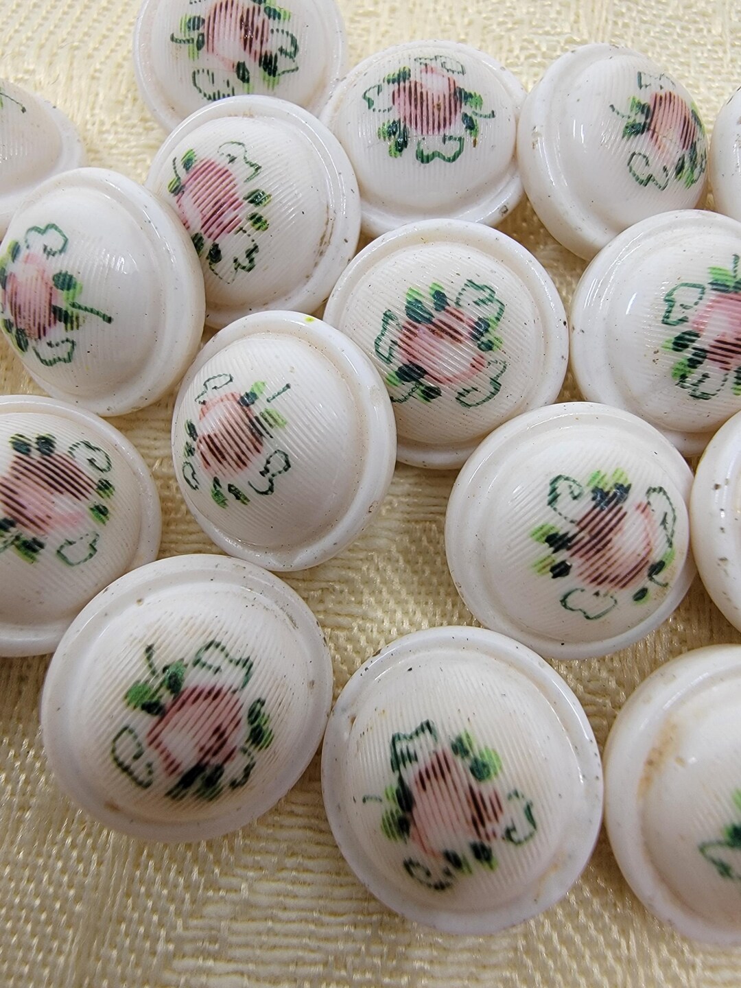 Vintage Milk Glass Buttons: Hand-painted Pink Flower, Set of 6 - Etsy