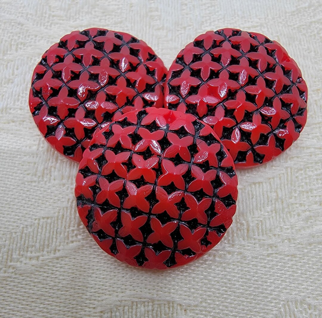 Vintage Czech Red Glass Buttons: Black X Pattern, Set of 3 - Etsy