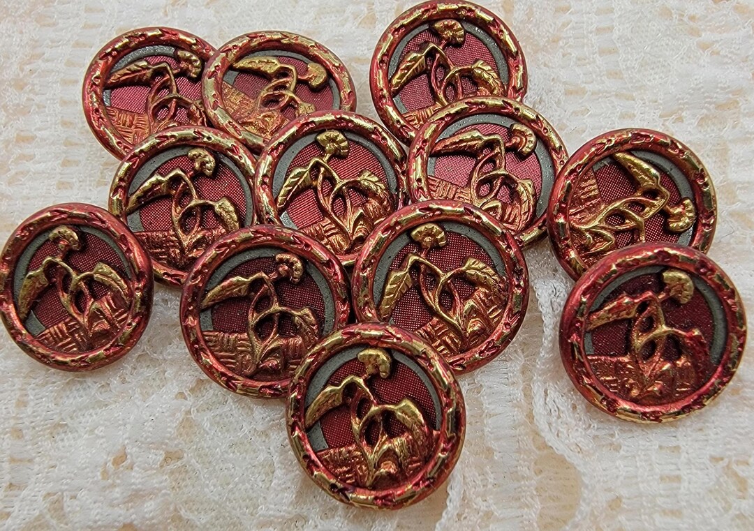 Vintage Tinted Brass Flower Buttons - Set of 6 - Etsy