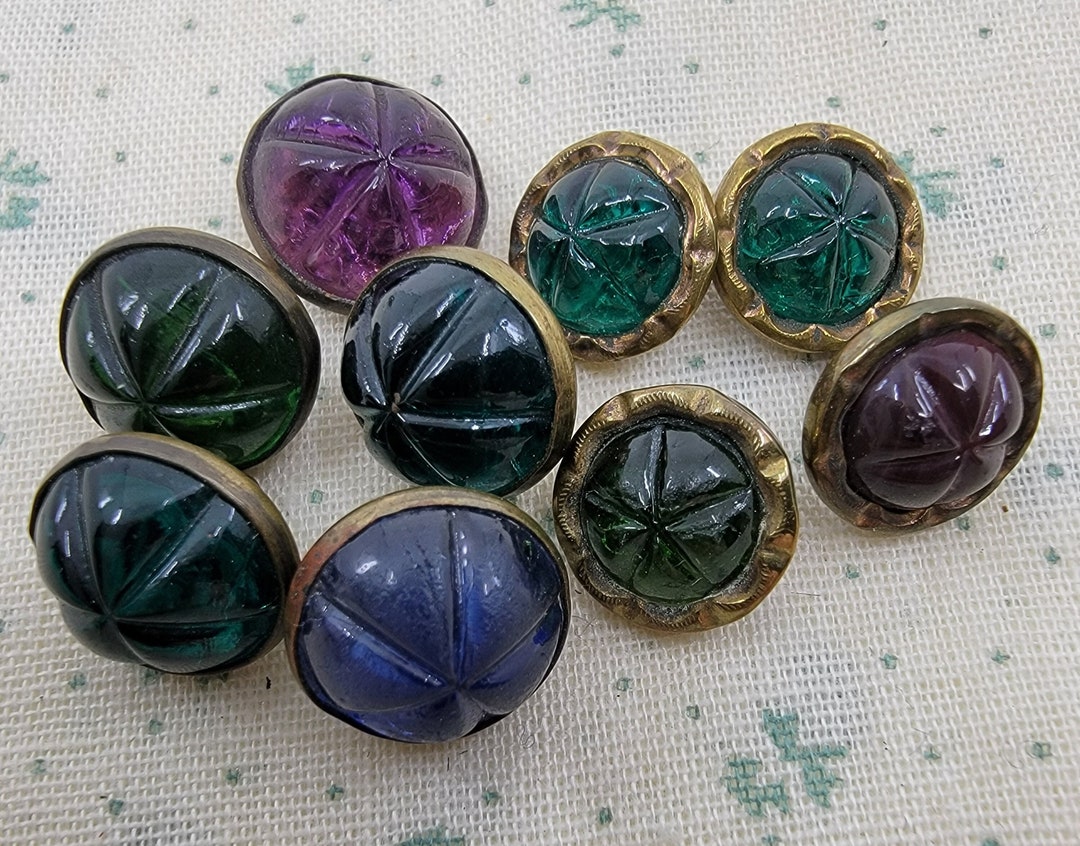 YOUR CHOICE Vintage Cheshire Jewel #2 Glass and Brass Waistcoat Button ...