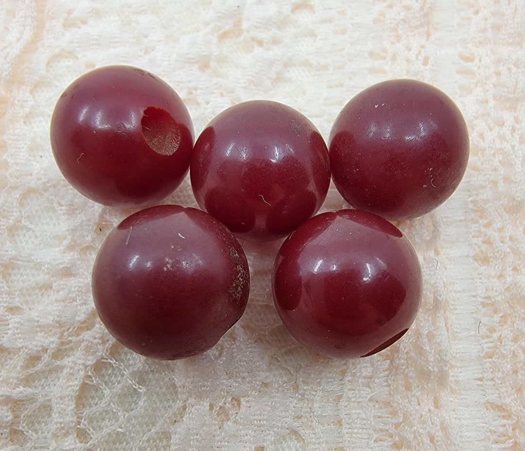 Vintage Small Dark Red Bakelite Ball Buttons With Self Shanks - Set of ...