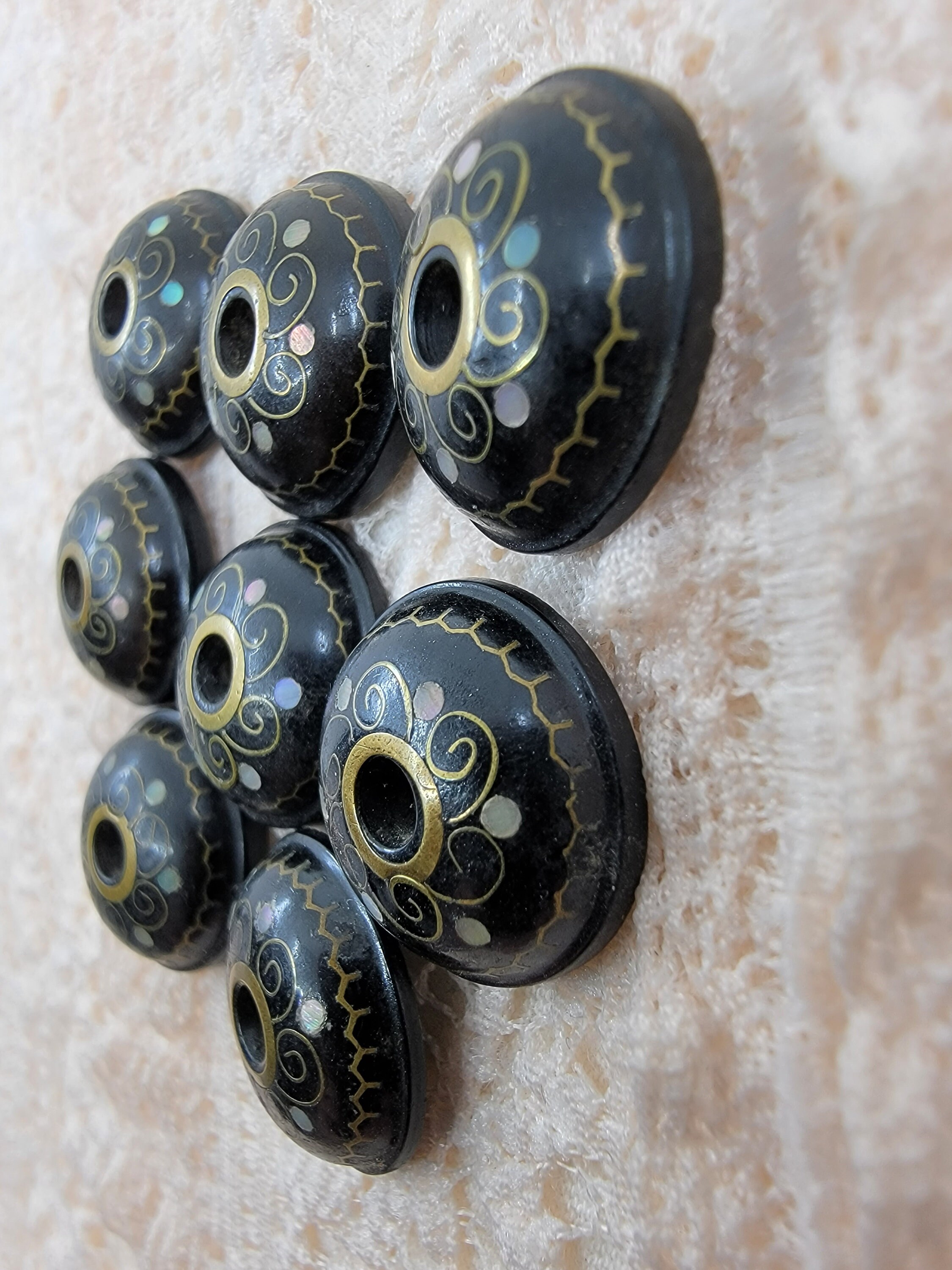 Vintage Antique Horn Domed Whistle Buttons With Pearl and Brass Inlay ...