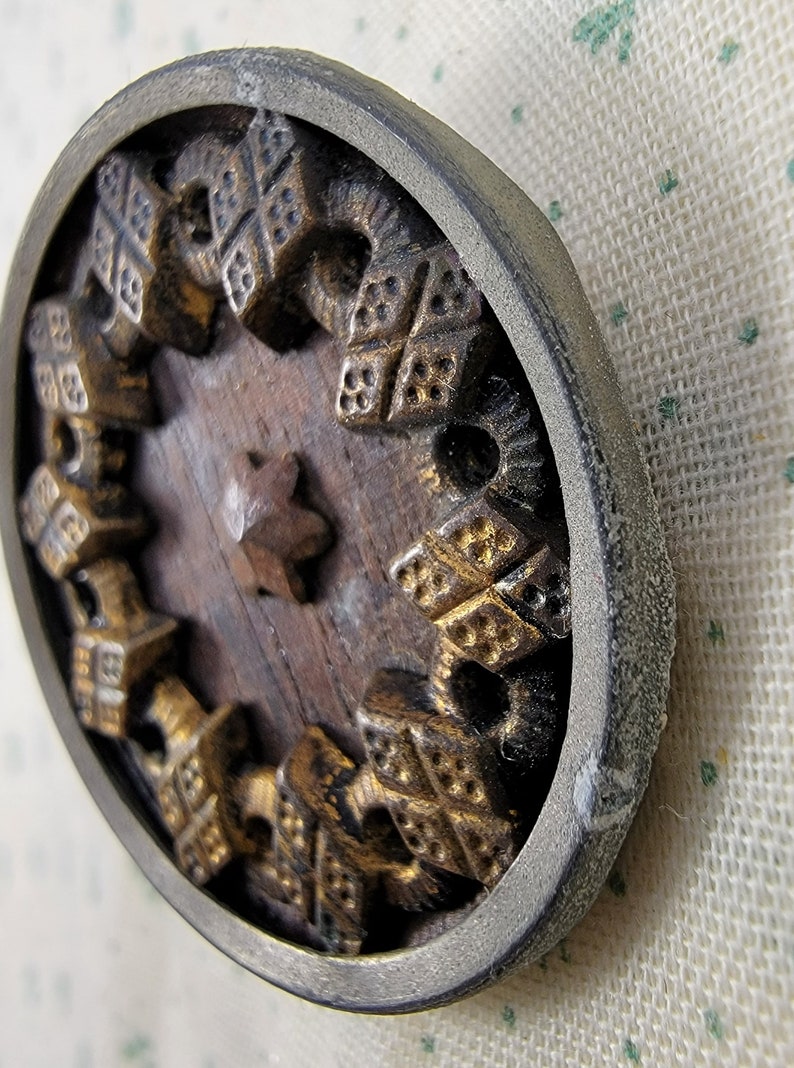 Vintage Antique Large Wood and Metal Shield Design Button - Etsy