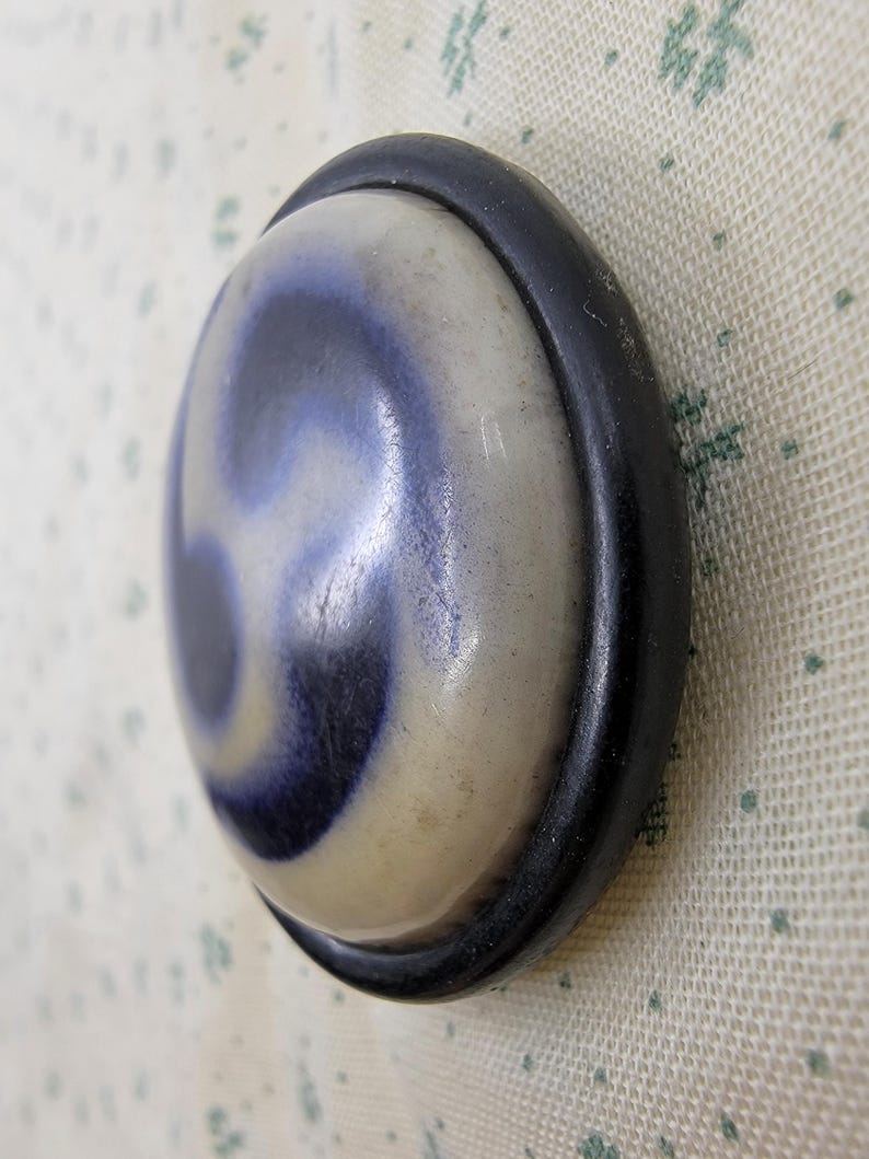 Vintage Japanese Mitsudomoe Symbol Blue Cream Celluloid Top Button With ...
