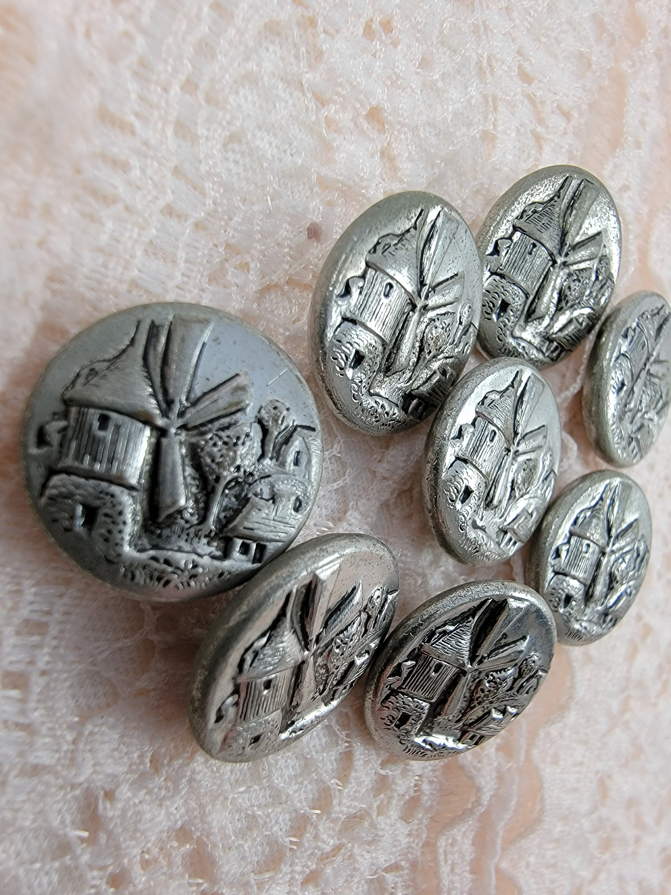 Vintage Windmill Design Stamped White Metal Self Shank Buttons - Etsy