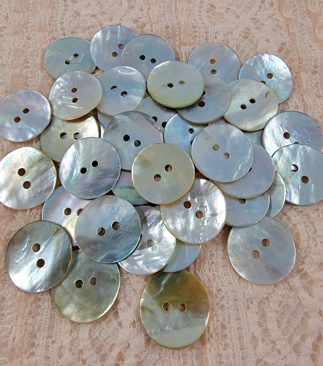 Vintage Iridescent Mother of Pearl Shell Sew Through Buttons Set of 12 ...