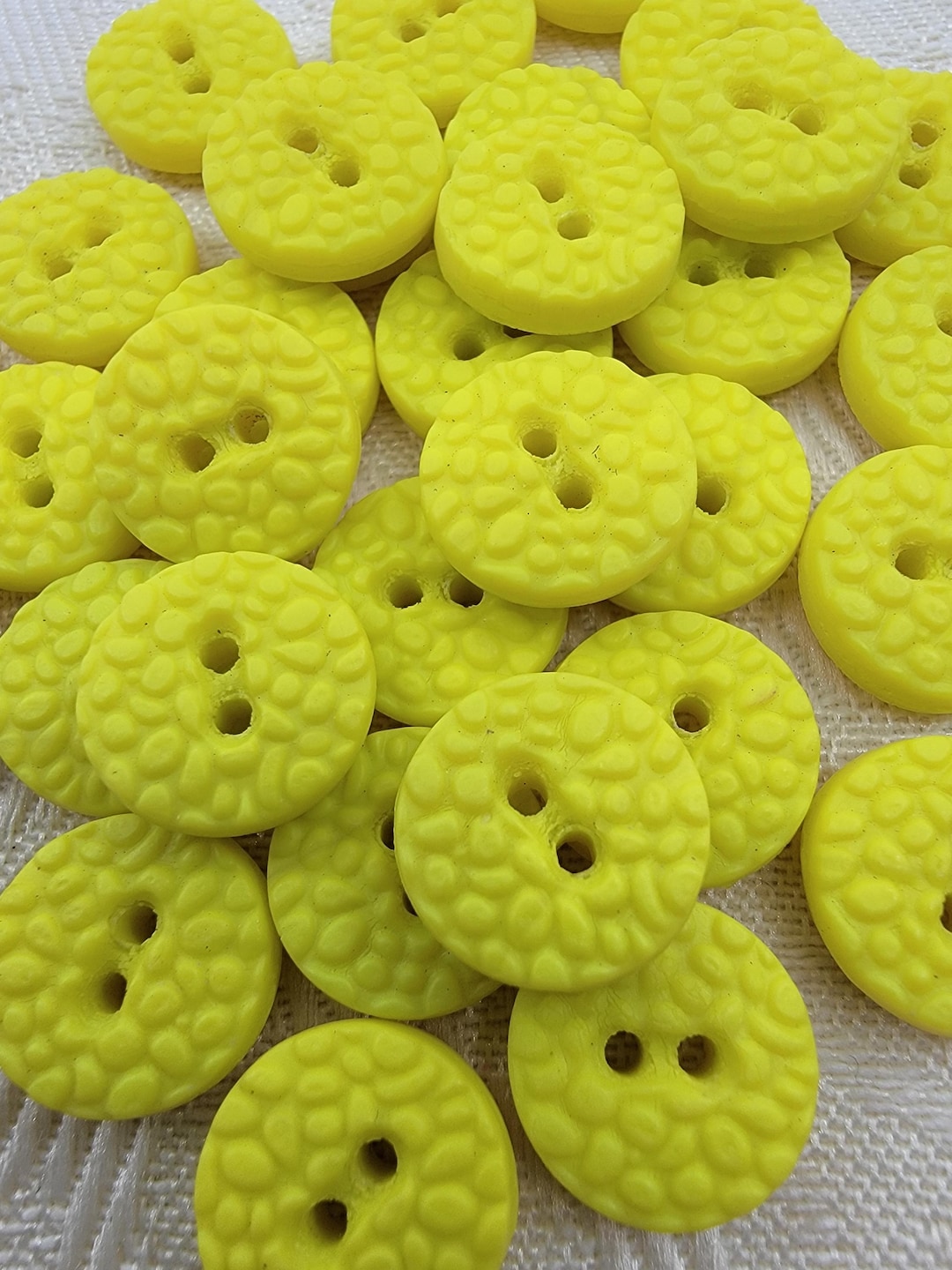 Vintage Czech Small Neon Yellow Textured Face Sew Thru Buttons - Set of ...