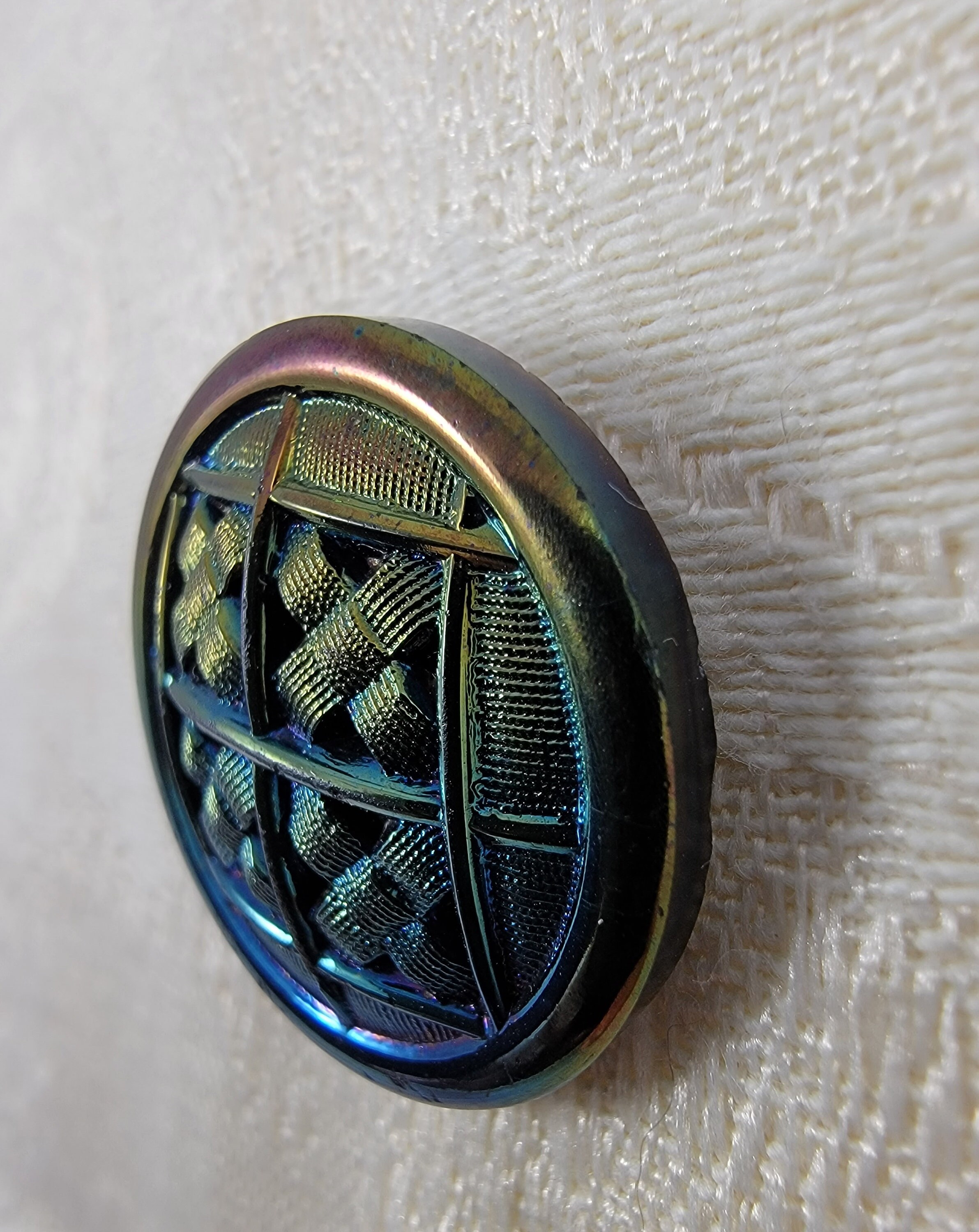 Vintage Antique Iridescent Black Glass Diamond Pattern Brass Box Shank ...