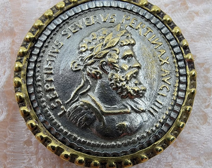 Vintage Roman Emperor Septimus Severus White Metal Coin Button With ...