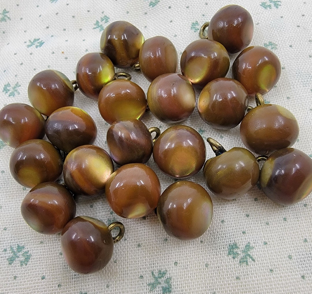 Vintage Small Dyed Brown Shell Ball Buttons With Brass Loop Shanks ...