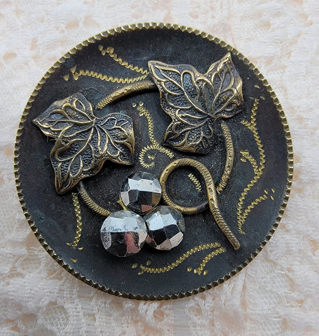 Vintage Antique Brass Tole Tinted Leaf Design Button With Brass Shank ...