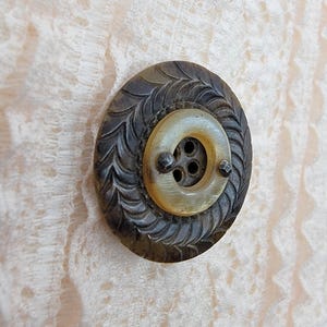 Vintage Brown Carved Composite Shell Steel Accent Sew Thru Button - Etsy