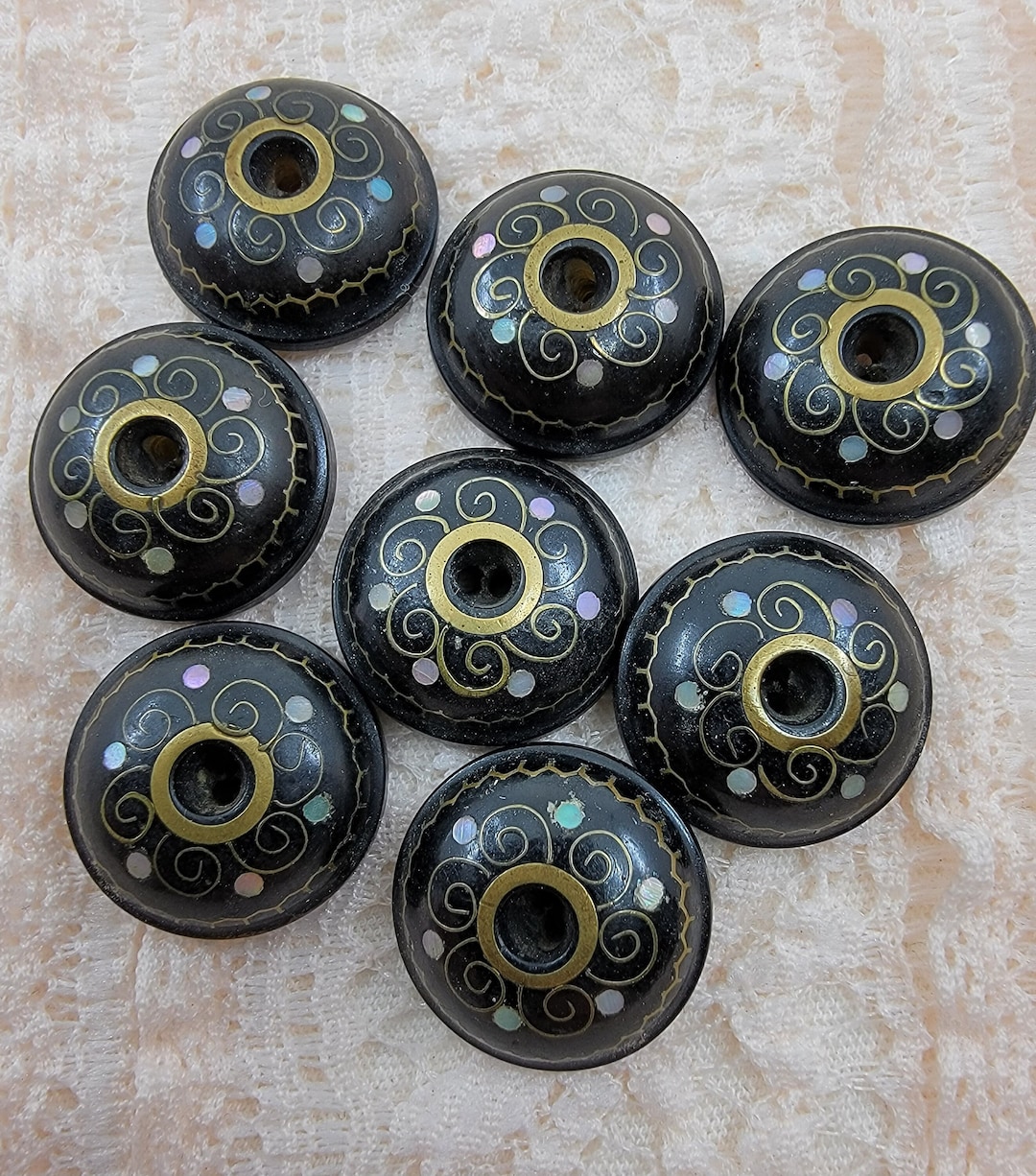 Vintage Antique Horn Domed Whistle Buttons With Pearl and Brass Inlay ...